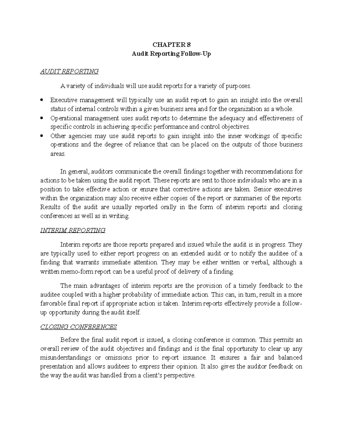 Chapter 8 Audit Reporting Follow Up Chapter 8 Audit Reporting Follow