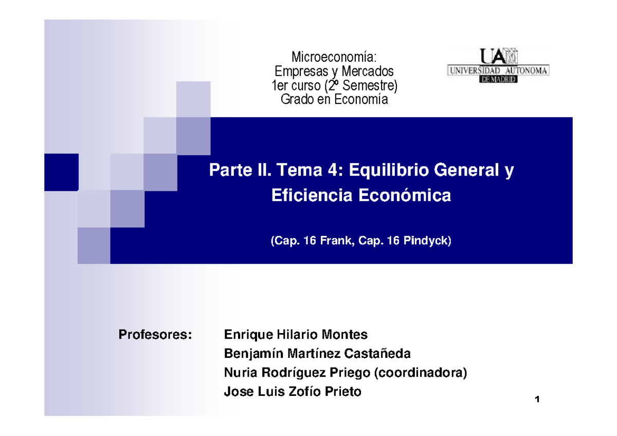 Tema 4 Ejercicios Clase - ####### Microeconomía: ####### Empresas y Mercados ####### 1er curso ...