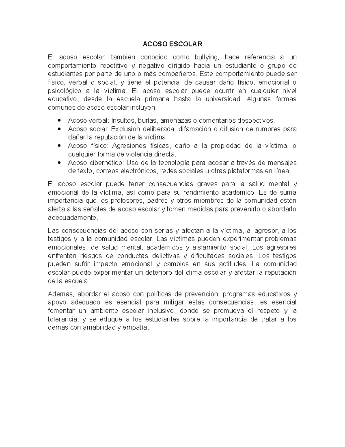 Acoso Escolar - oiuytrew - ACOSO ESCOLAR El acoso escolar, también ...