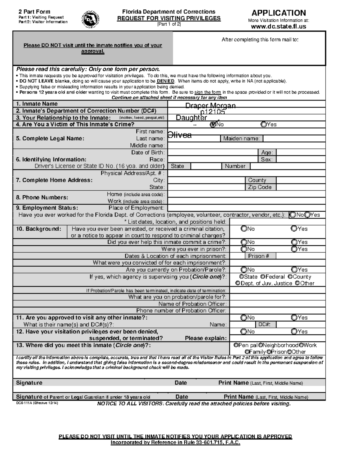 Human cell …….. - 2 Part Form Florida Department of Corrections ...