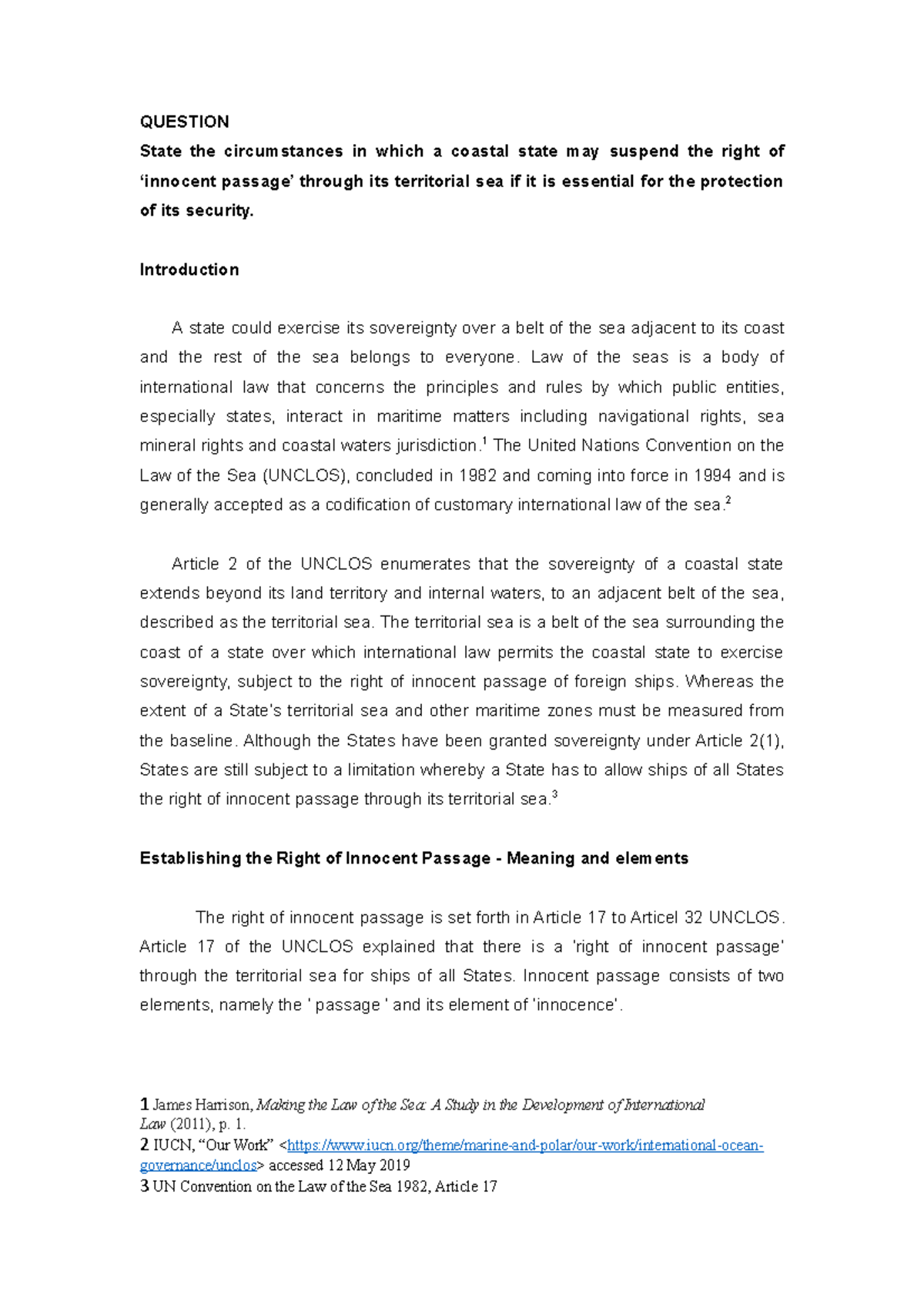 International Law 2 rights of innocent passage - QUESTION State the ...