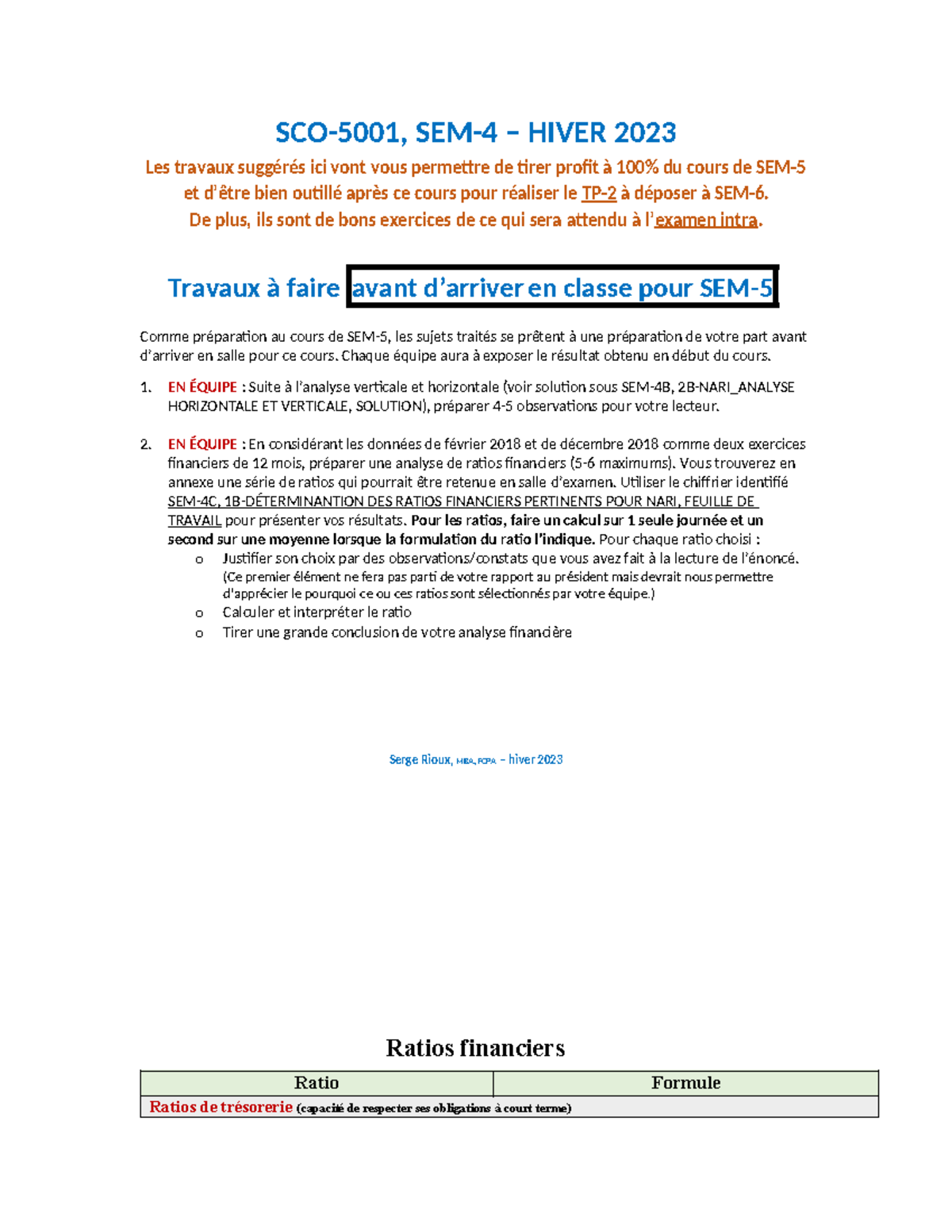 SEM-4C, 1A-Travaux à faire pour SEM-5 - SCO-5001, SEM-4 – HIVER 2023 ...