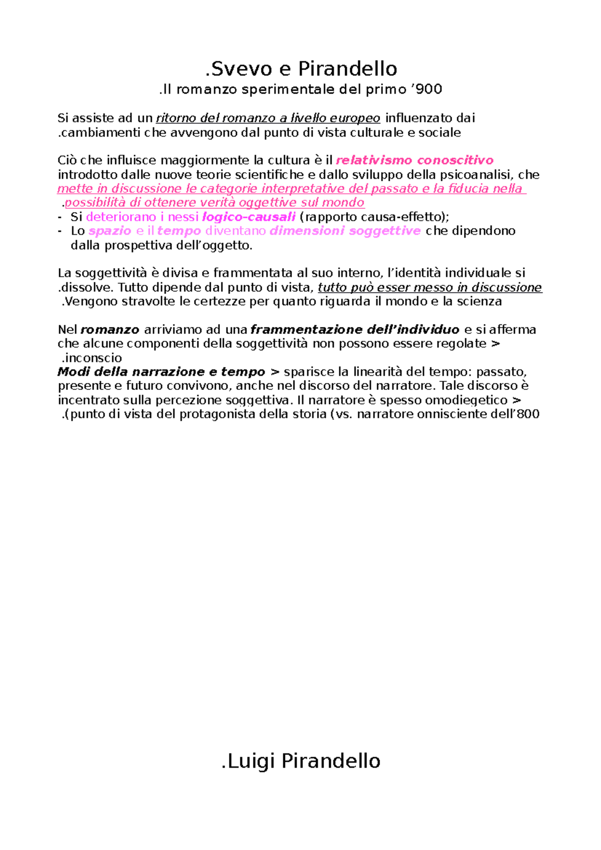 Italo Svevo e Luigi Pirandello. - .Svevo e Pirandello .Il romanzo sperimentale del primo ’ Si ...