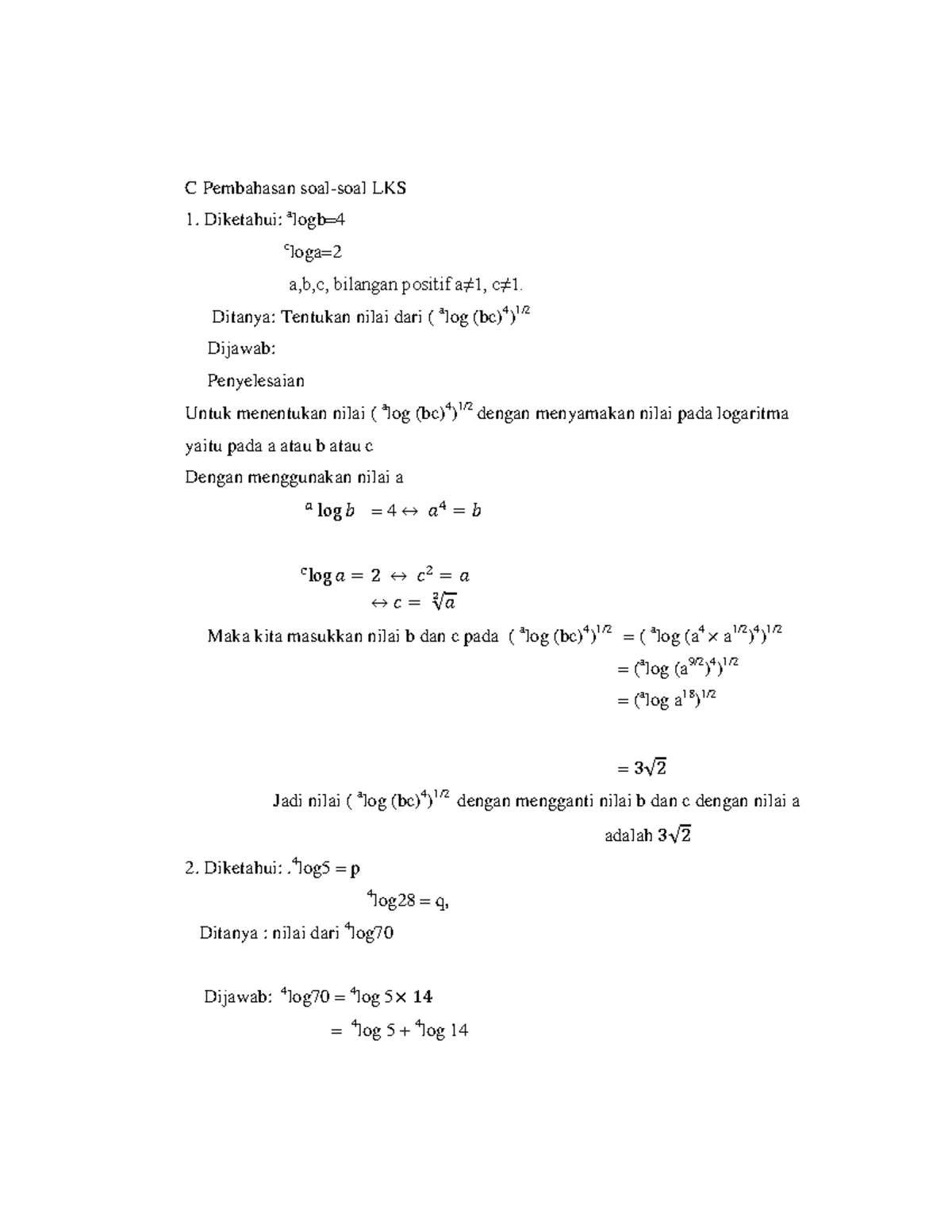 Pembahasan soal LKS - C Pembahasan soal-soal LKS Diketahui: alogb ...
