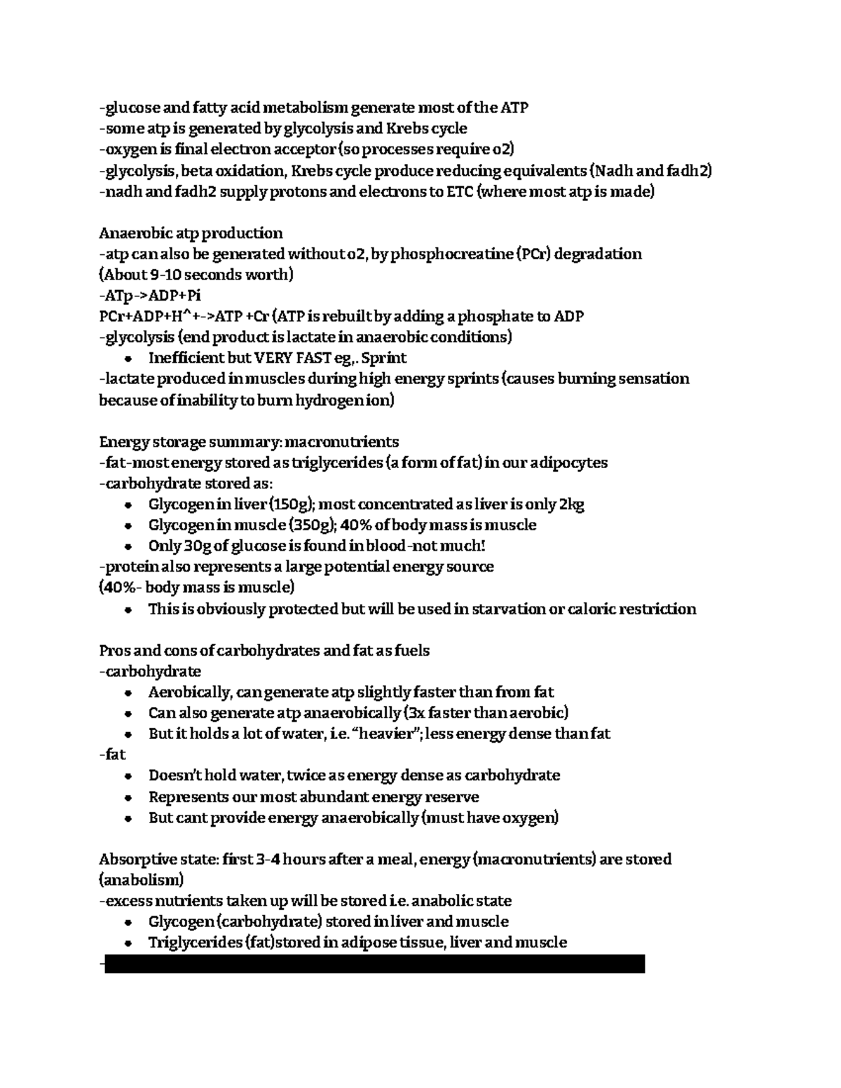 Biol 1080 lecture 23 - Summary Biology -glucose and fatty acid ...