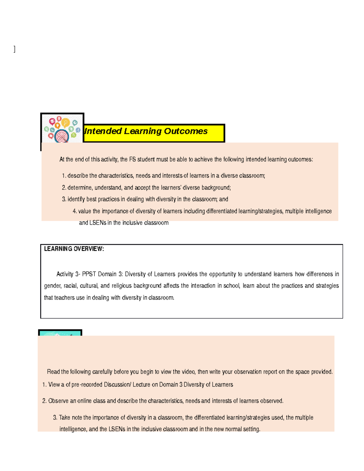 FS1 Activity 3 Domain 3 - Intended Learning Outcomes Observation ...