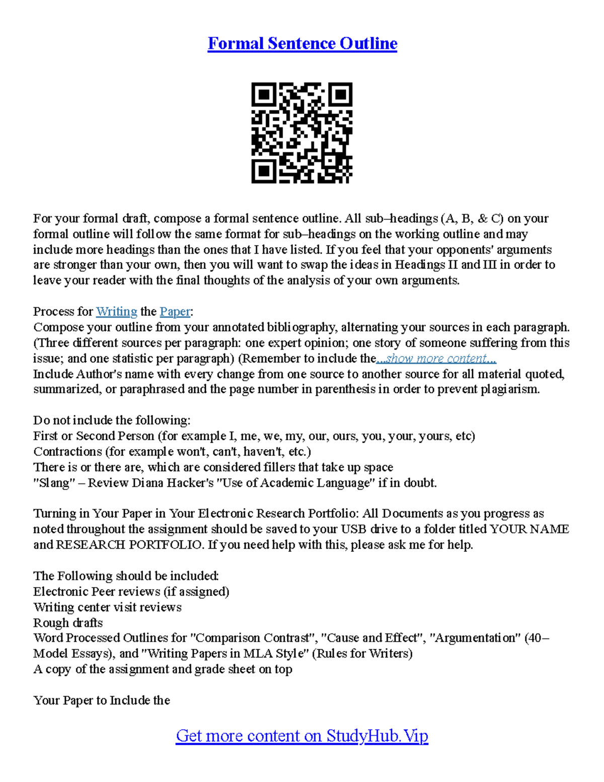 Sample Essay Outline - Formal Sentence Outline For your formal draft ...