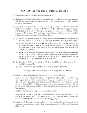 Tut1 matrix operations - MA 106 : LINEAR ALGEBRA : SPRING 2023 MATRIX OPERATIONS 1. Tutorial ...