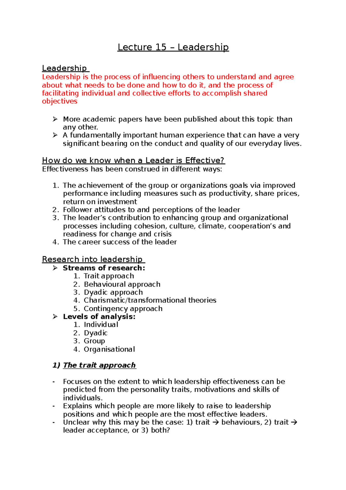 Lecture 15 – Leadership - Lecture 15 – Leadership Leadership Leadership ...