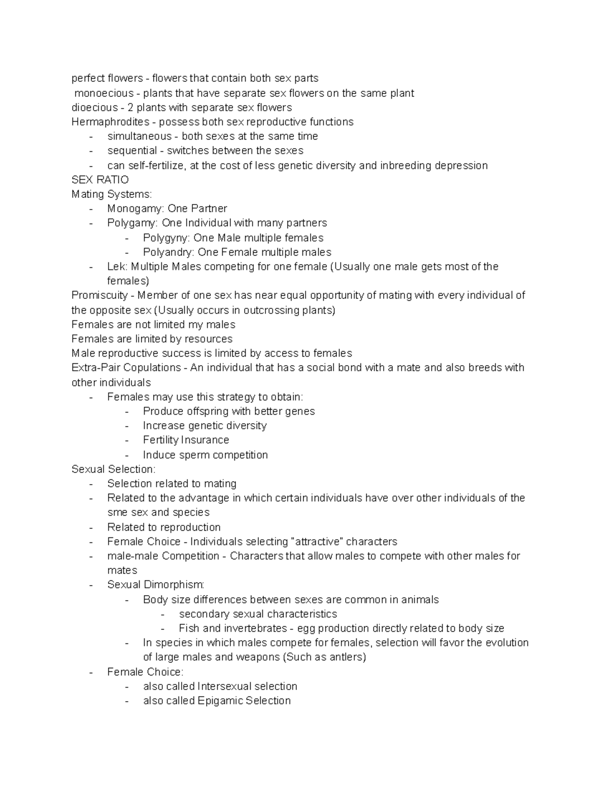 Biol 2140 Chapter 8 Perfect Flowers Flowers That Contain Both Sex Parts Monoecious Plants