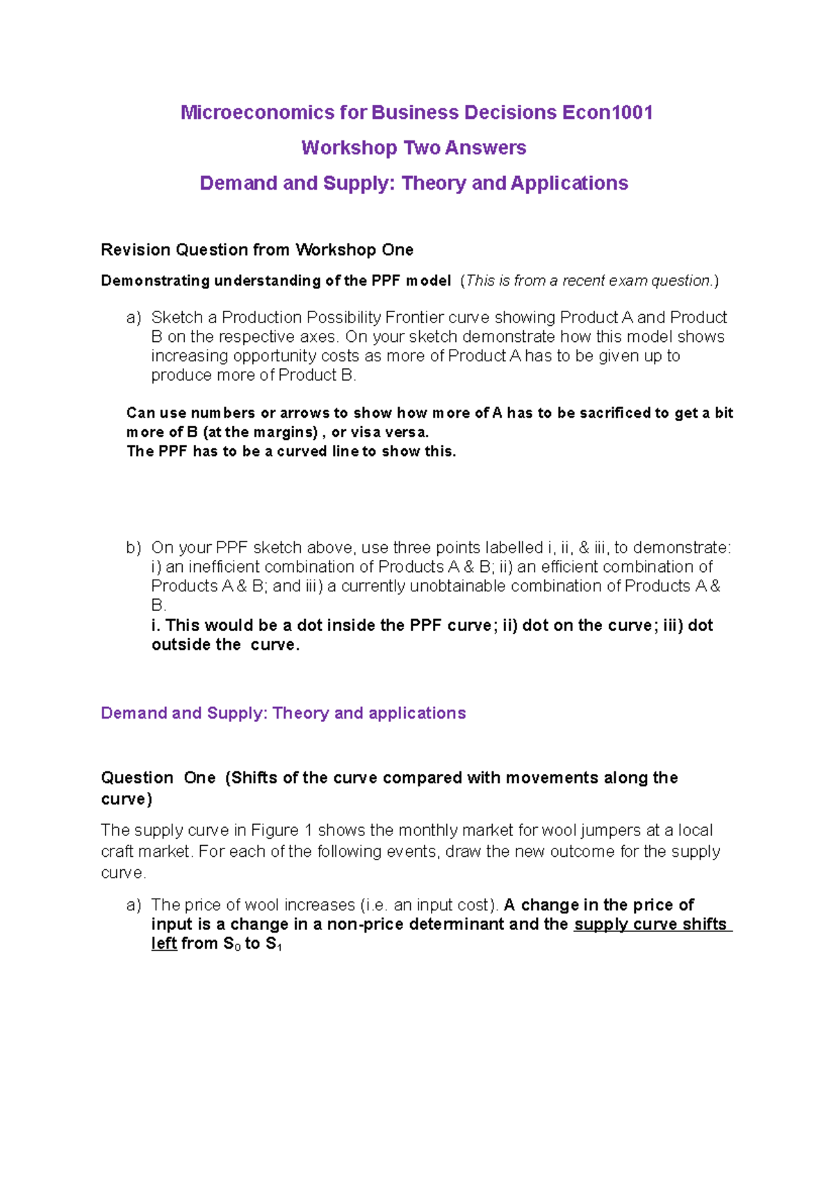 Answers Workshop Two Activities Econ1001 Revised 2021 - Microeconomics ...