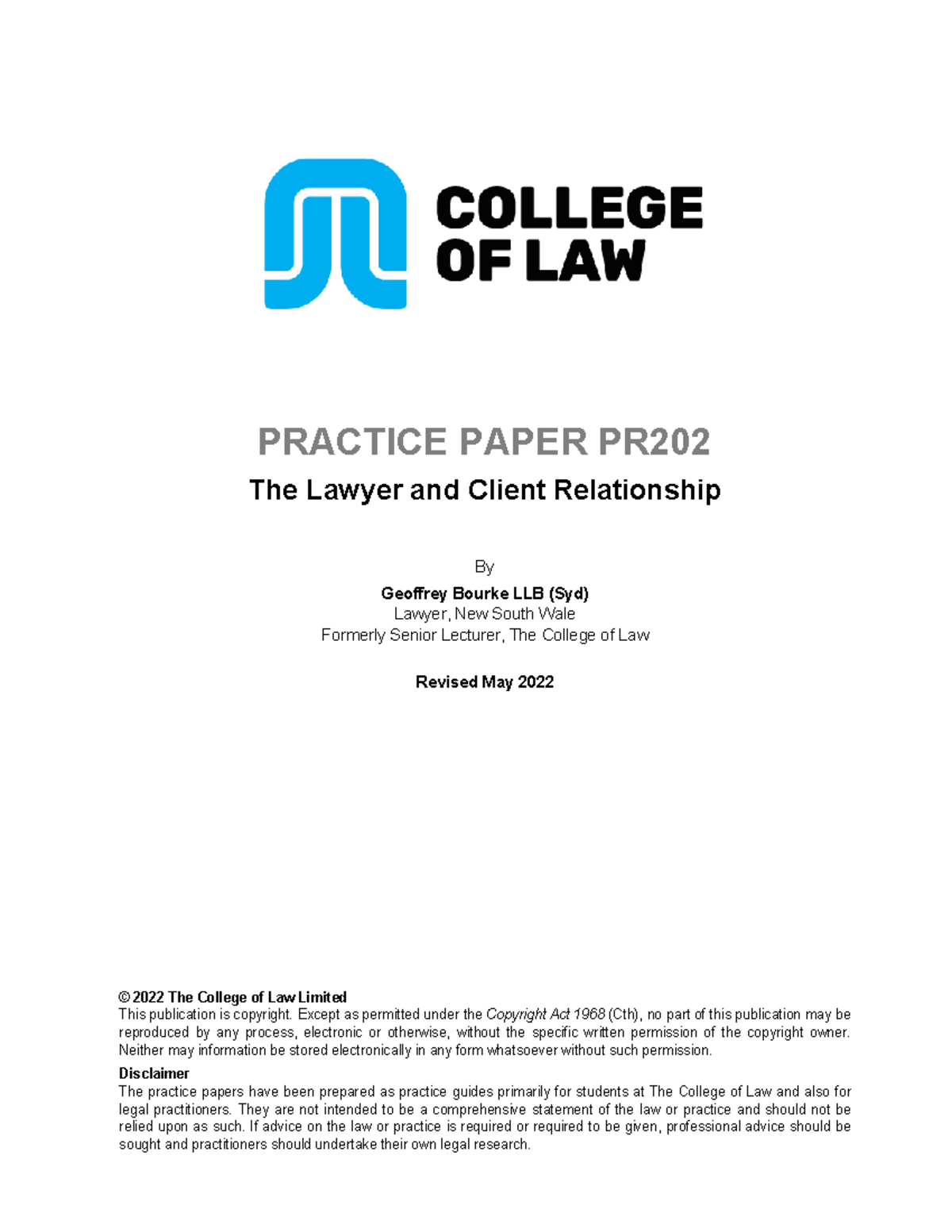 Practice Paper PR202 The Lawyer and Client Relationship - PRACTICE ...