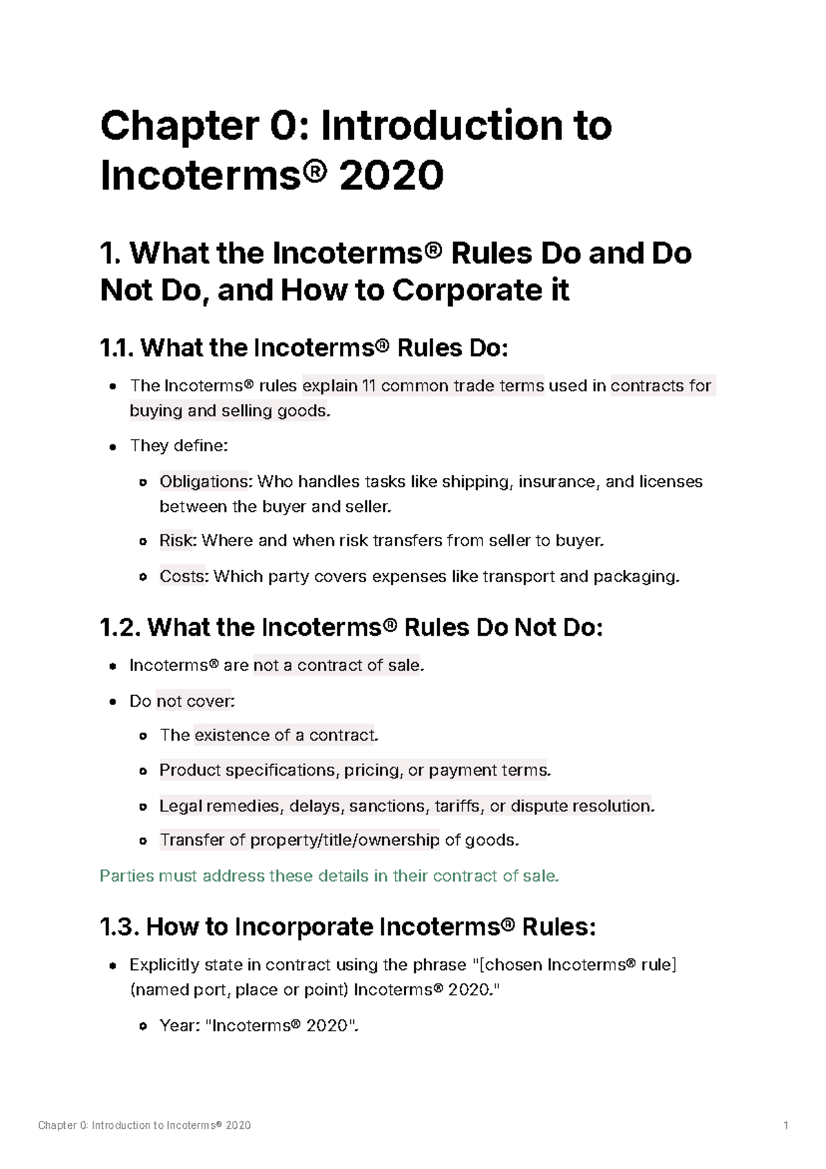 Incoterms Introduction - Chapter 0: Introduction to Incoterms® 2020 1 ...