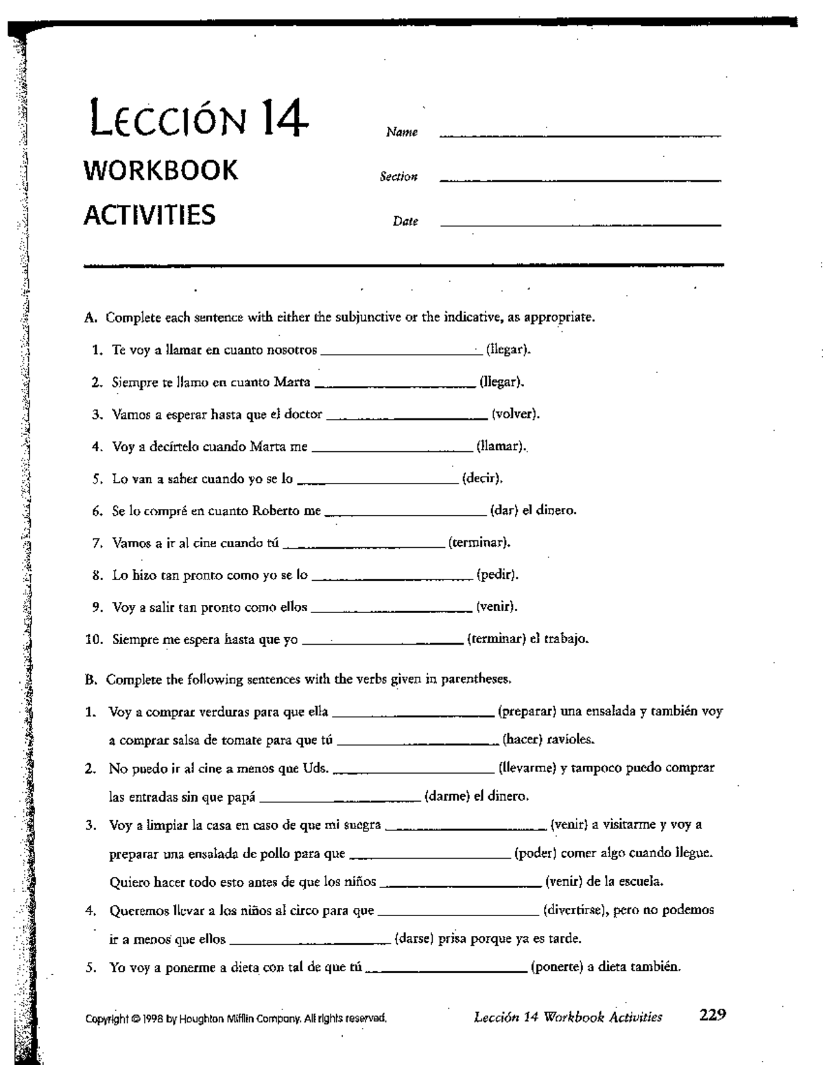 SPA220Y Exercises Subjunctive, Coditional Simple, Contrary TO FACT ...