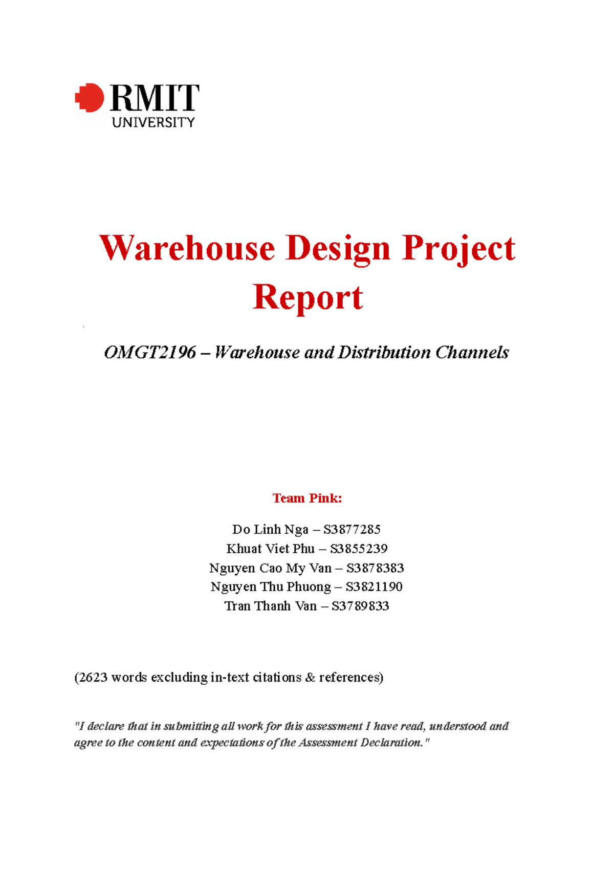 Team Pink Asm1b Warehouse Design Project Report - Warehouse Design ...