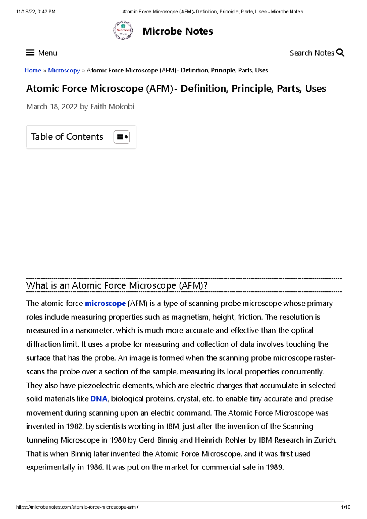 Atomic Force Microscope Afm Definition Principle Parts Uses