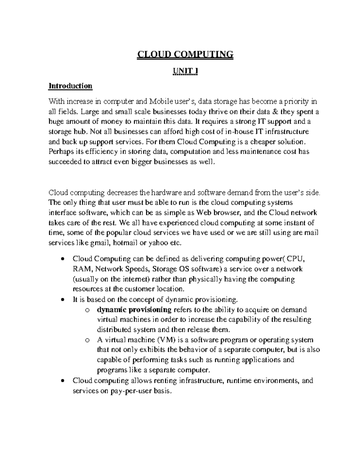 Cloud Computing Cloud Computing Unit I Introduction With Increase In