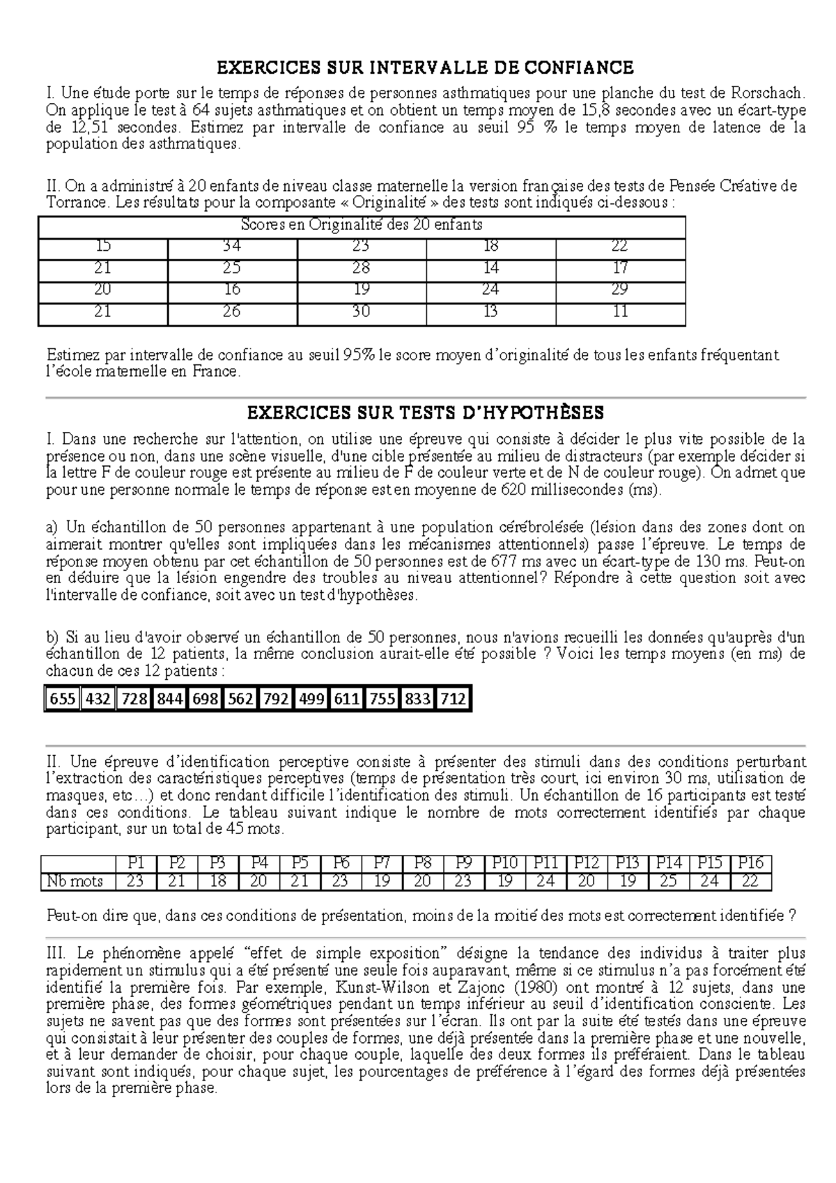 EXOS - Exercices - EXERCICES SUR INTERVALLE DE CONFIANCE I. Une étude ...