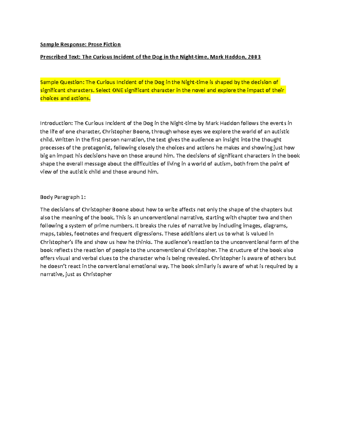 Sample Essay - Module B - efenglish - Sample Response: Prose Fiction ...