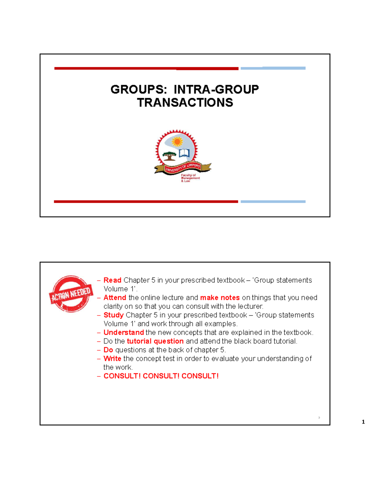 CACC022 Groups Chapter 5 - Slides (2024) - GROUPS: INTRA-GROUP TRANSACTIONS 2 ####### Read ...