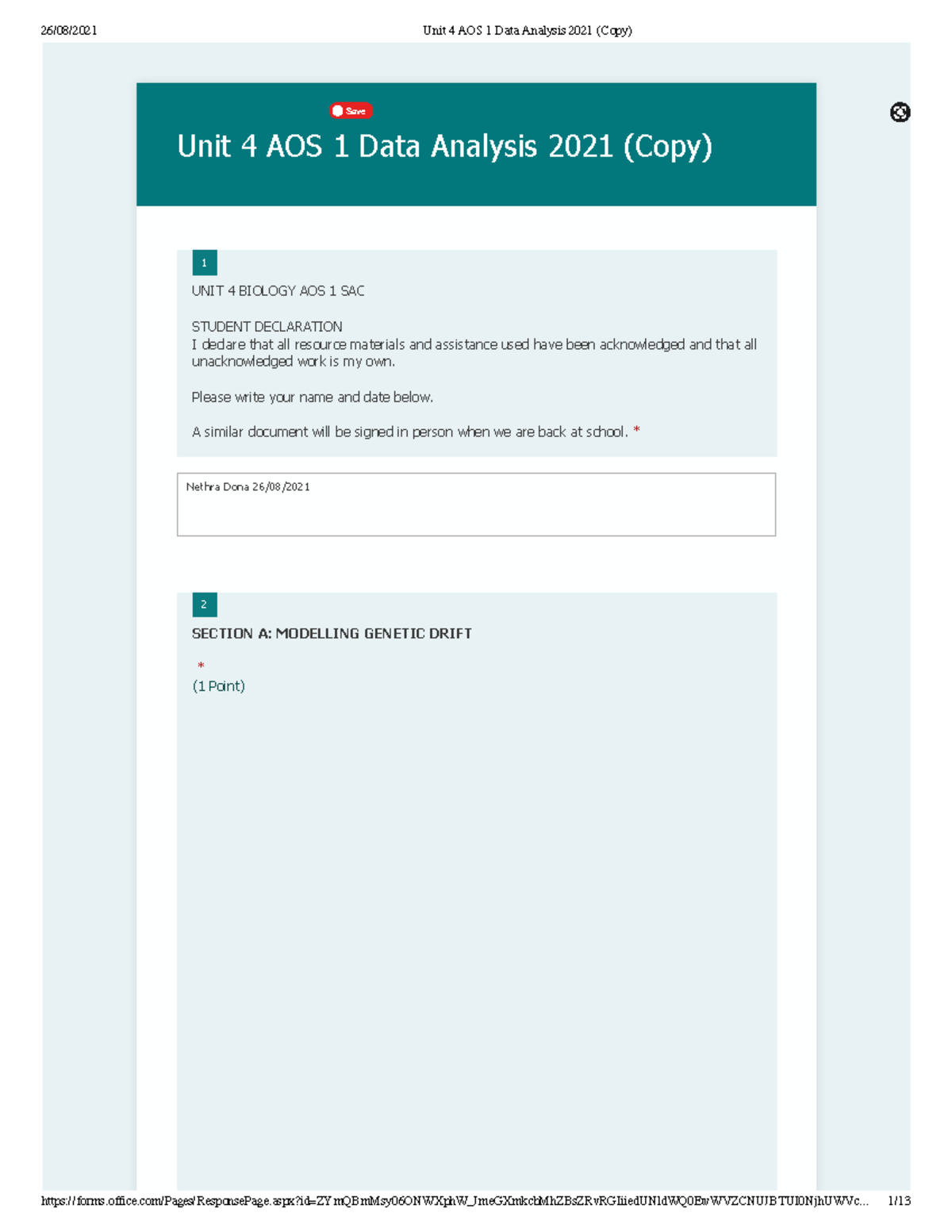Unit 4 AOS 1 Data Analysis 2021 (Copy) - Unit 4 AOS 1 Data Analysis 2021 (Copy) 1 UNIT 4 BIOLOGY ...