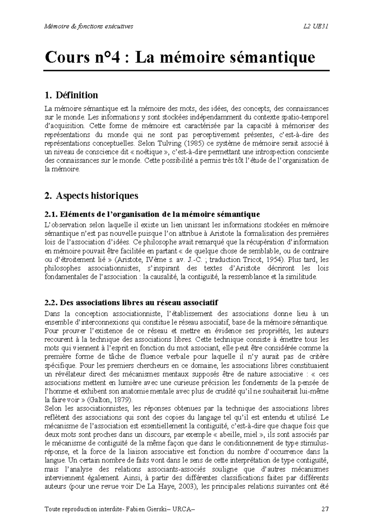 CM 4 mémoire - cm 4 du cours de mémoire - Cours n°4 : La mémoire ...