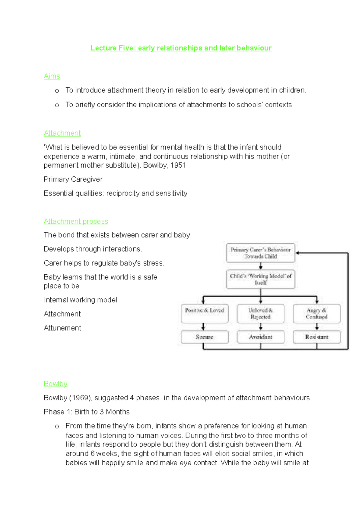 Lecture 5 - Lecture Five: early relationships and later behaviour Aims ...