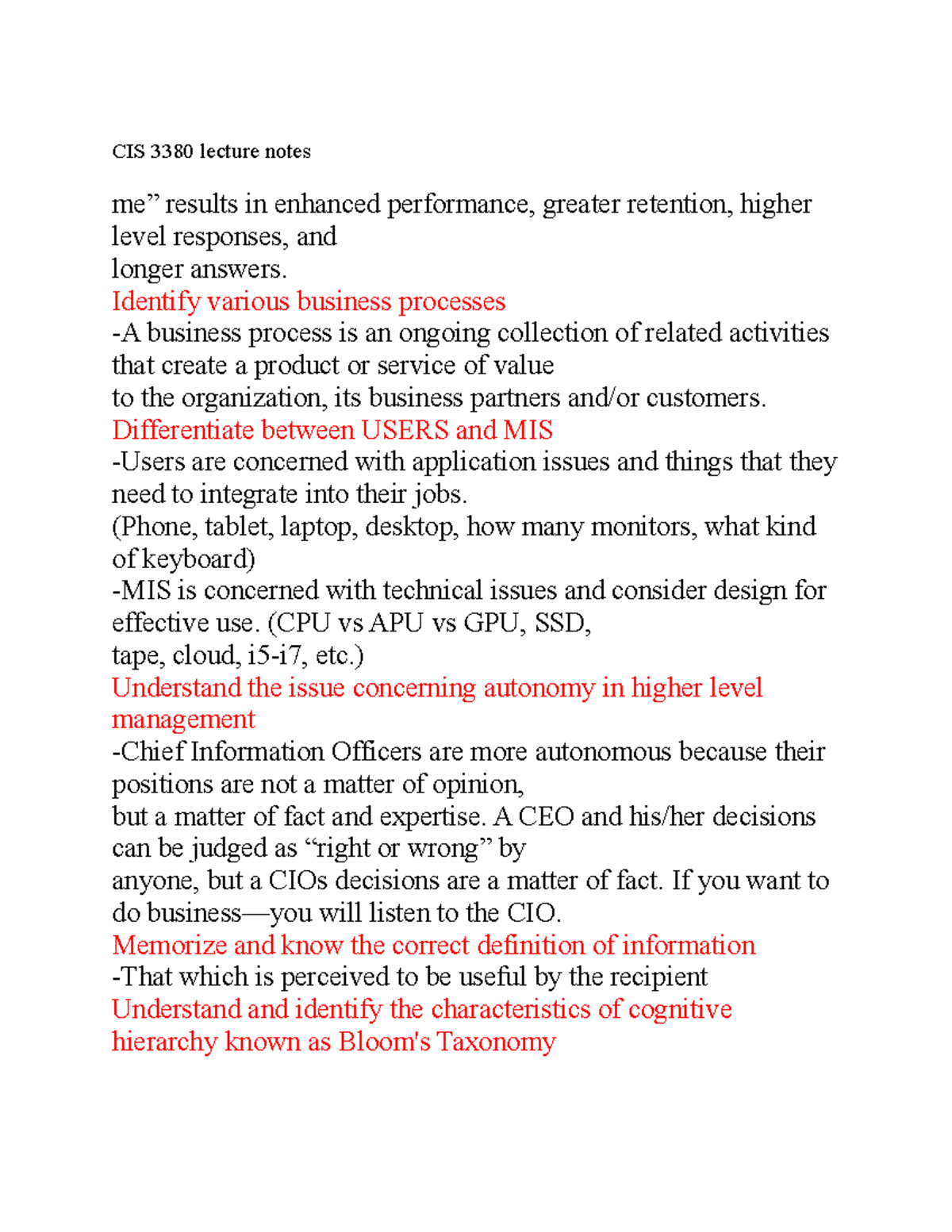 CIS 3380 lecture notes - CIS 3380 lecture notes me= results in enhanced ...