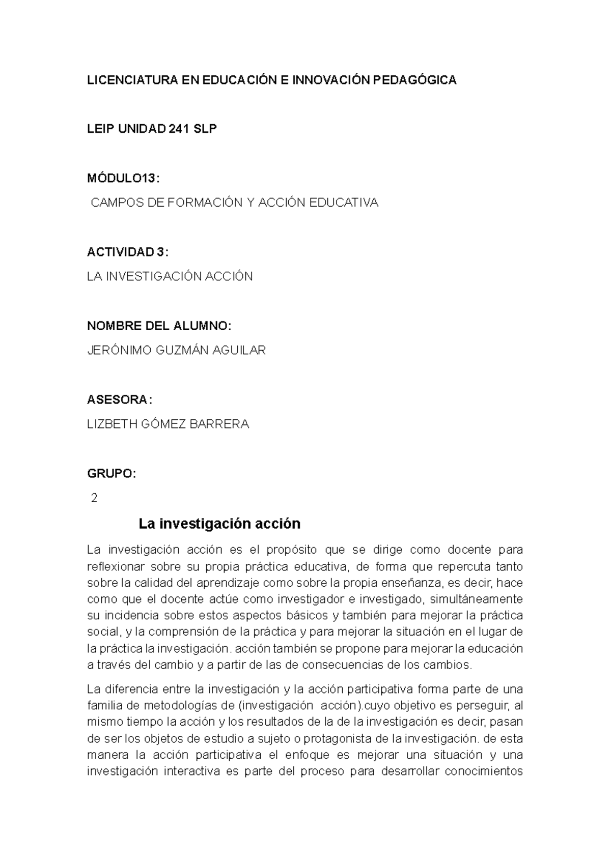 Jerónimo Guzman investigacionaccion - LICENCIATURA EN EDUCACIÓN E ...