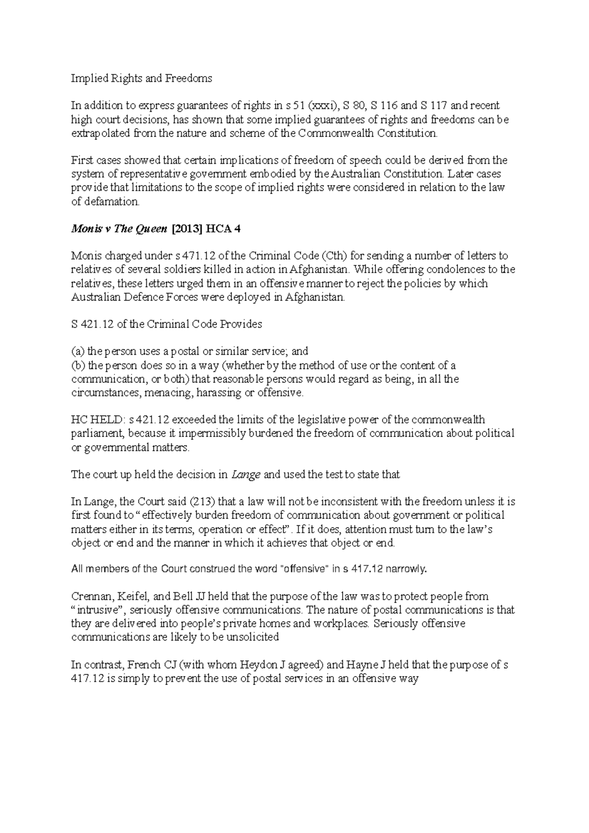 Implied Rights and Freedoms Constitutional Law - Implied Rights and ...