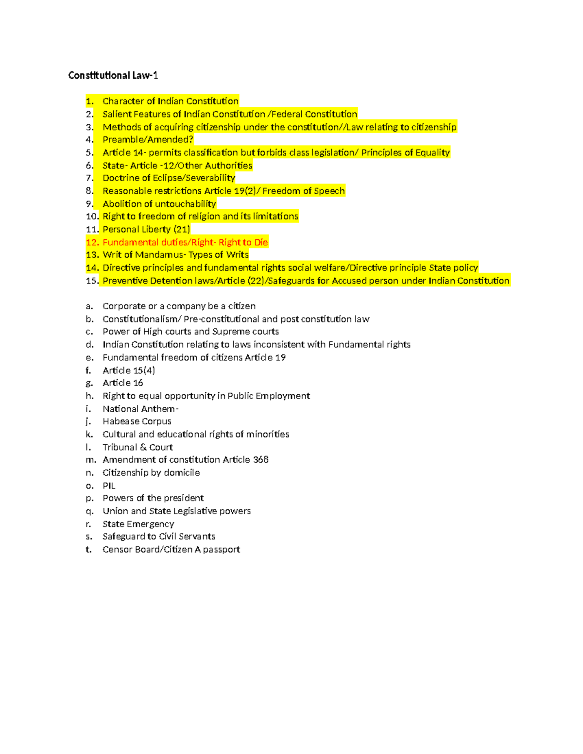 Common questions - Constitutional Law- 1. Character of Indian ...