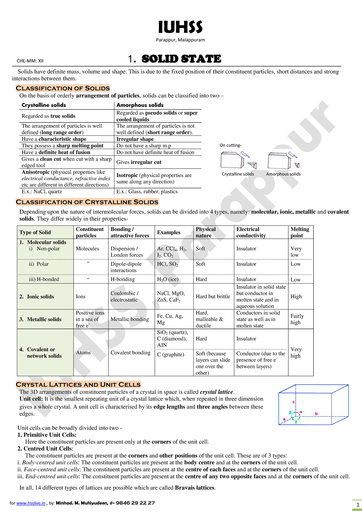 PLUS TWO Chapter 1 Solid State Notes - CHE-MM: XII 1. SOLID STATE ...