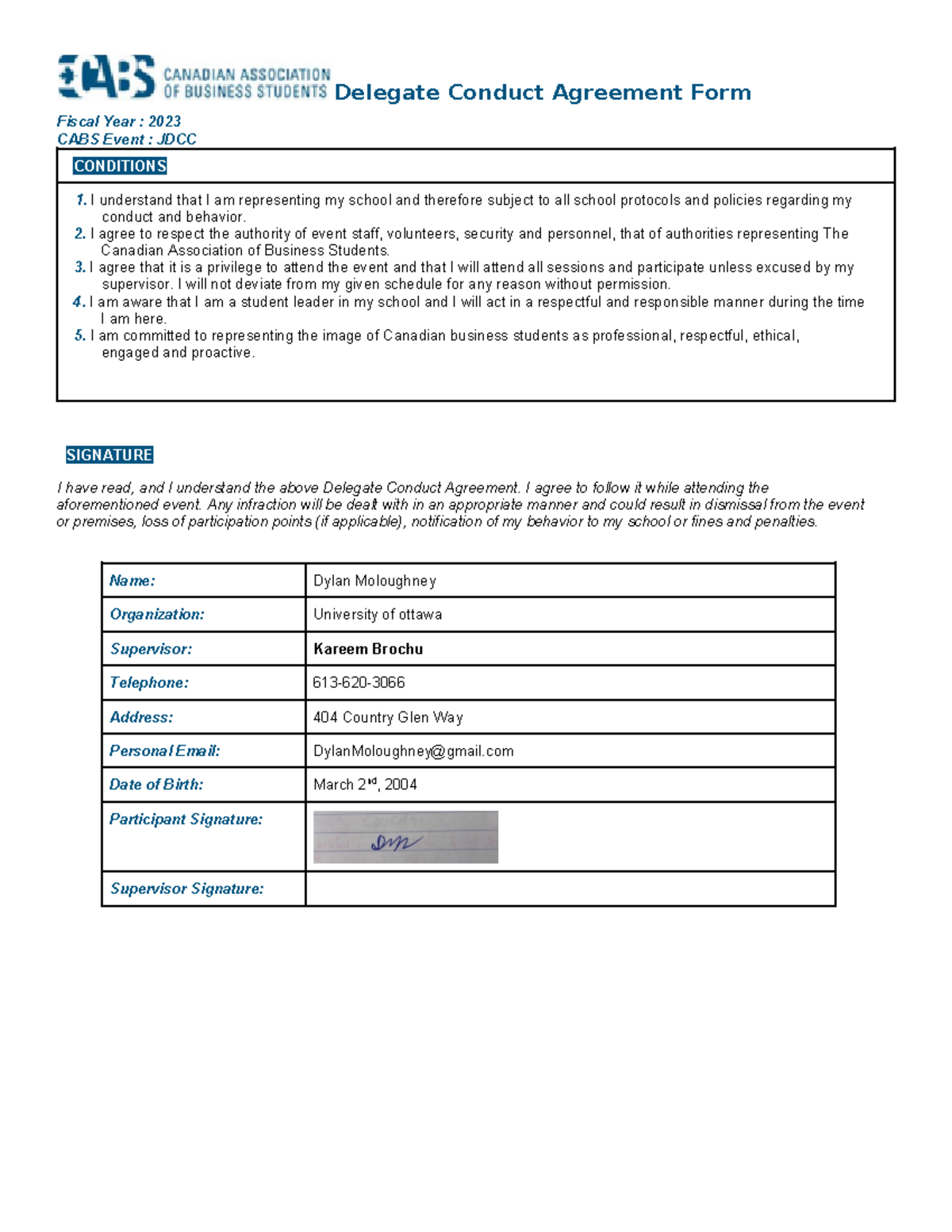 Waiver case comp - Delegate Conduct Agreement Form PROGRAM DETAILS ...