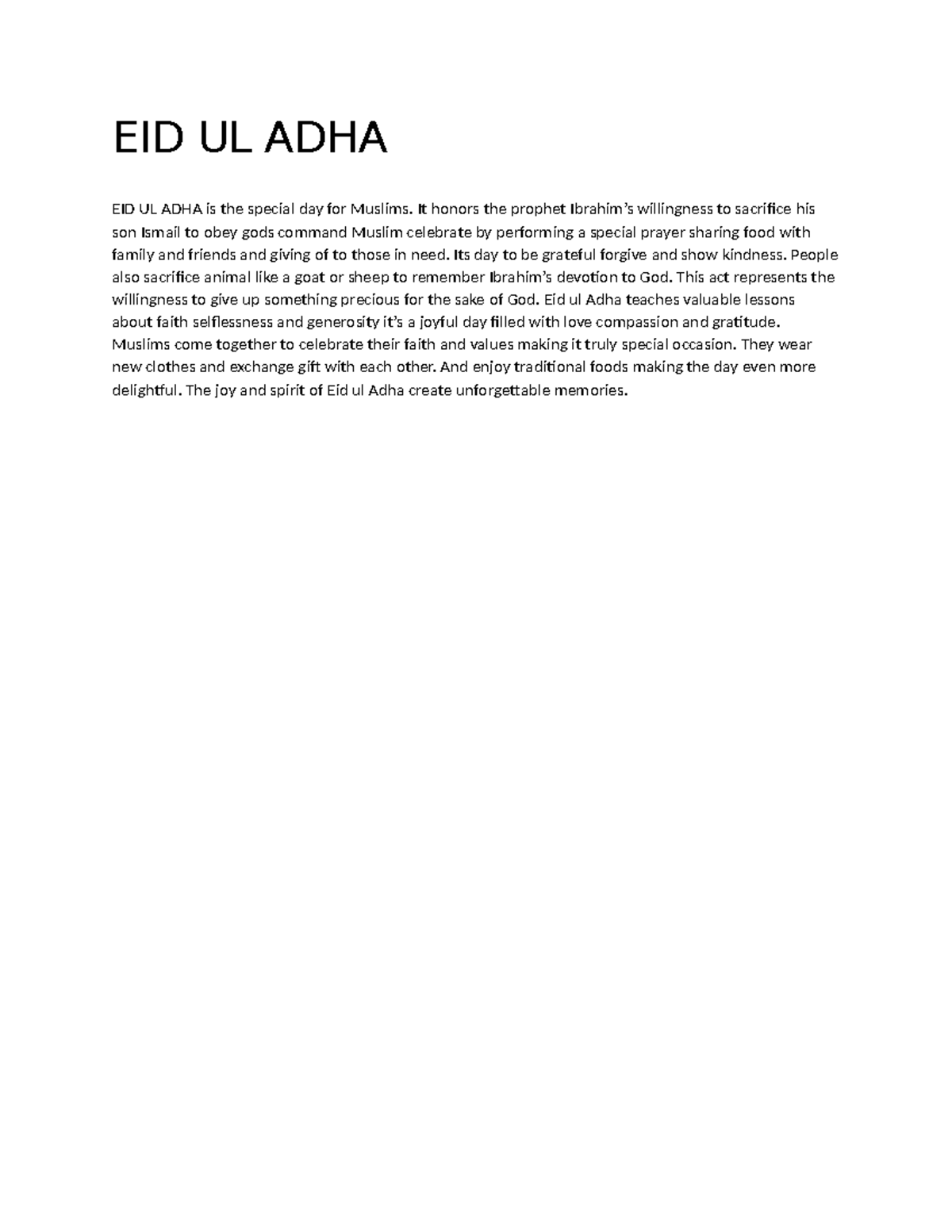 EID UL ADHA Assignment - Eid ul Adha short essay note. - EID UL ADHA ...