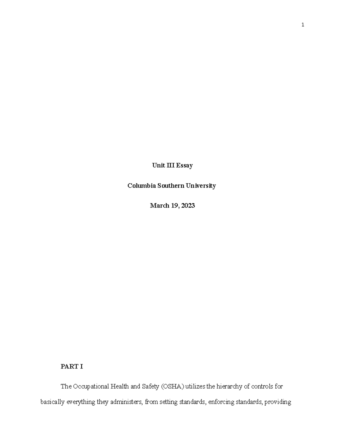 UNIT 3 Essay OSH 2303 SD - Unit III Essay Columbia Southern University ...