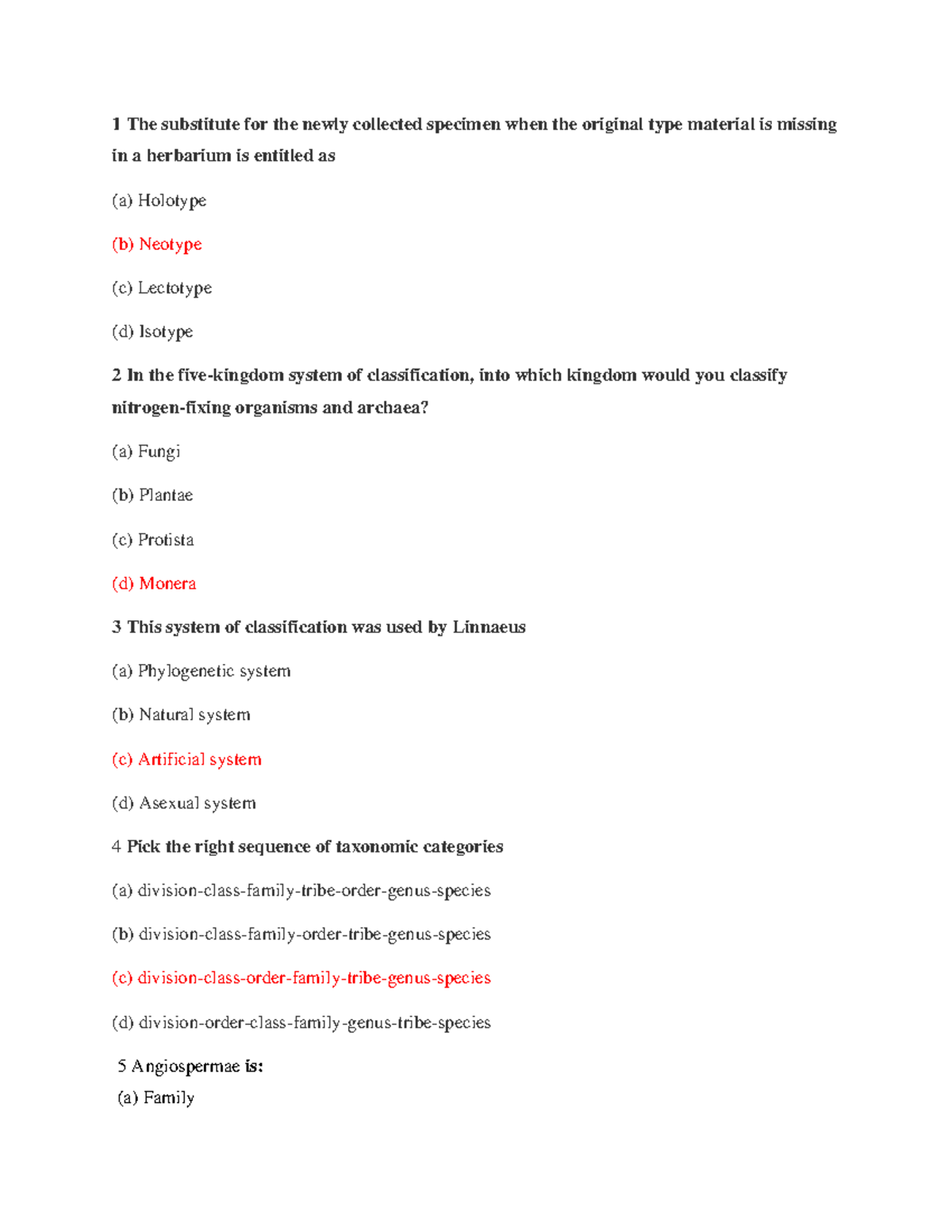 Taxonomy qb - Question Bank - 1 The substitute for the newly collected ...