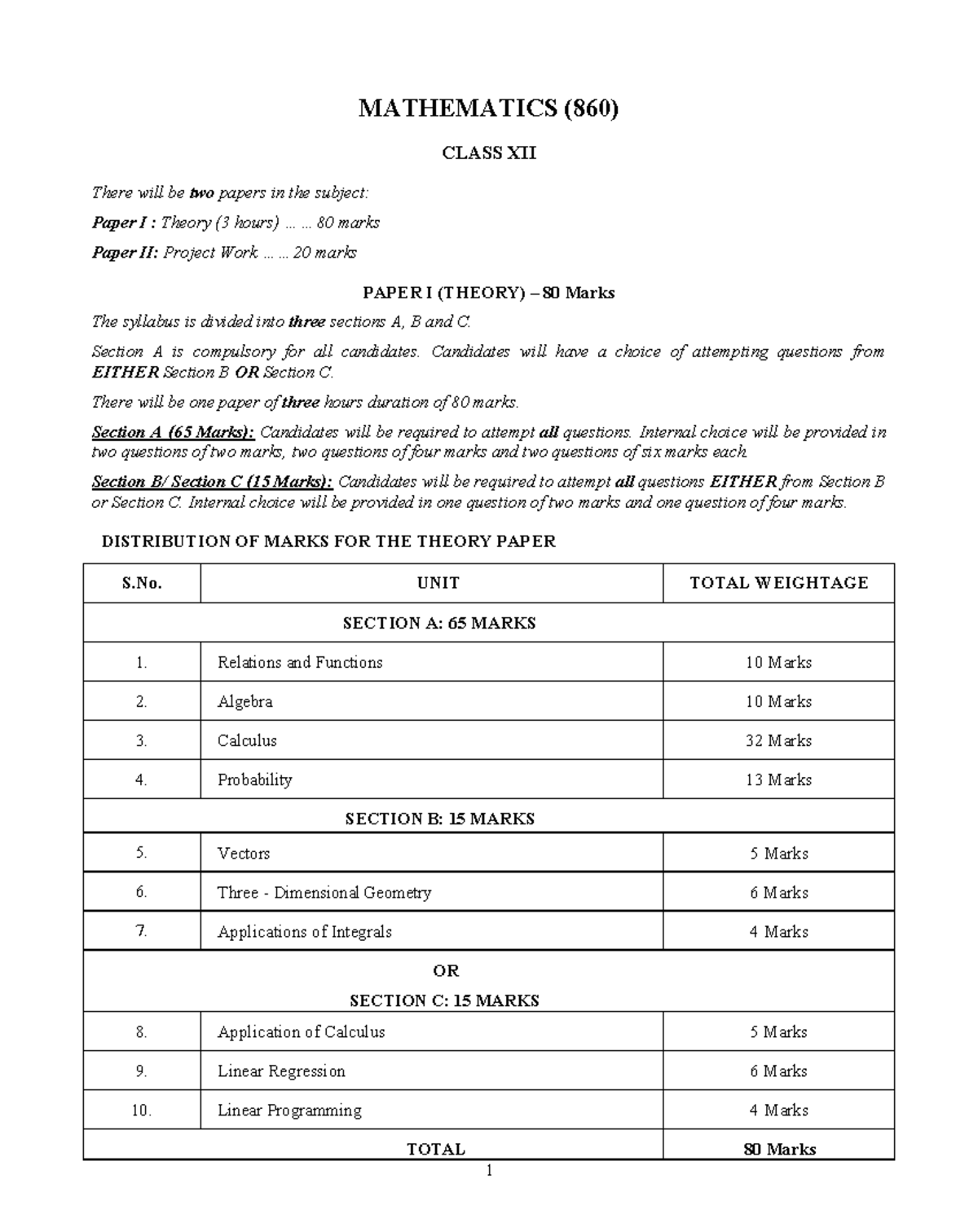 Mathematics Volume 2 - MATHEMATICS (860) CLASS XII There will be two ...
