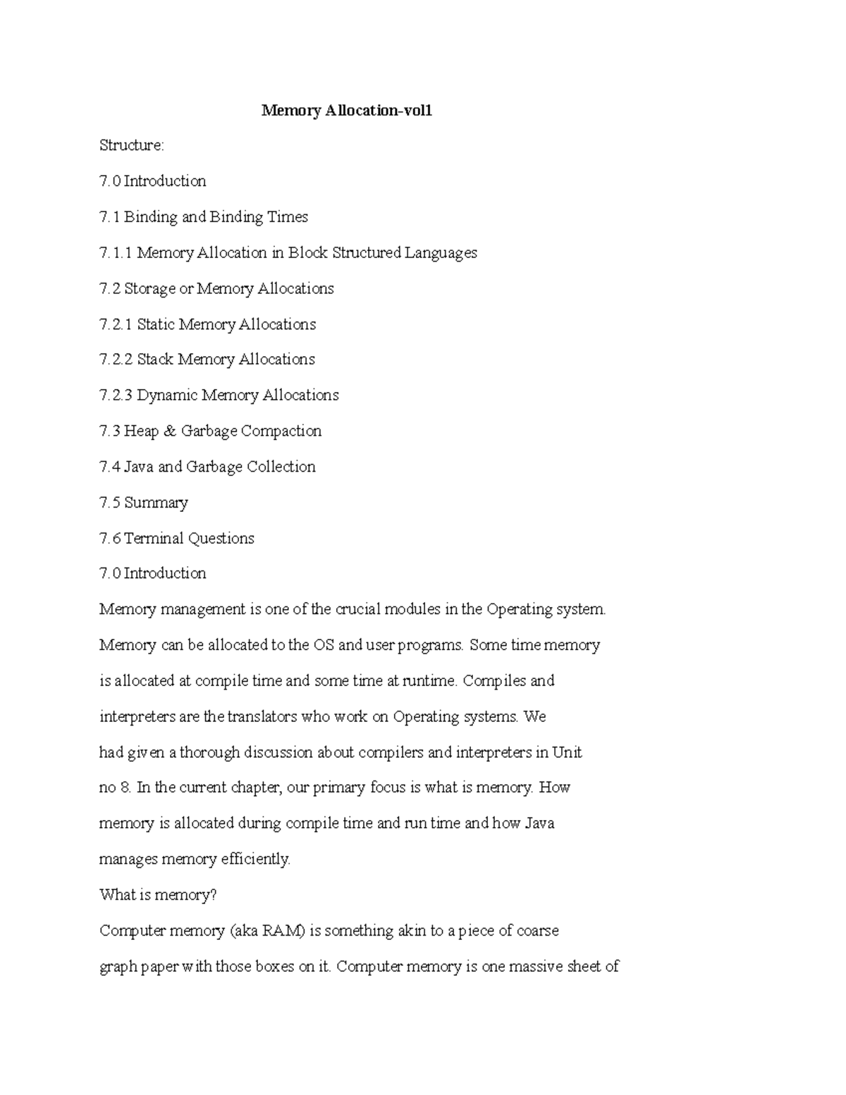 Memory Allocation-vol1 - Memory Allocation-vol Structure: 7 ...
