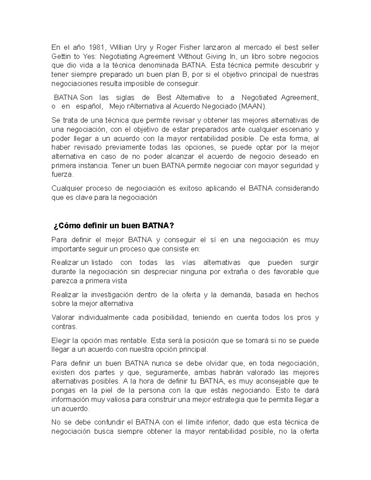 Batna QUE ES - En el año 1981, Willian Ury y Roger Fisher lanzaron al mercado el best seller ...