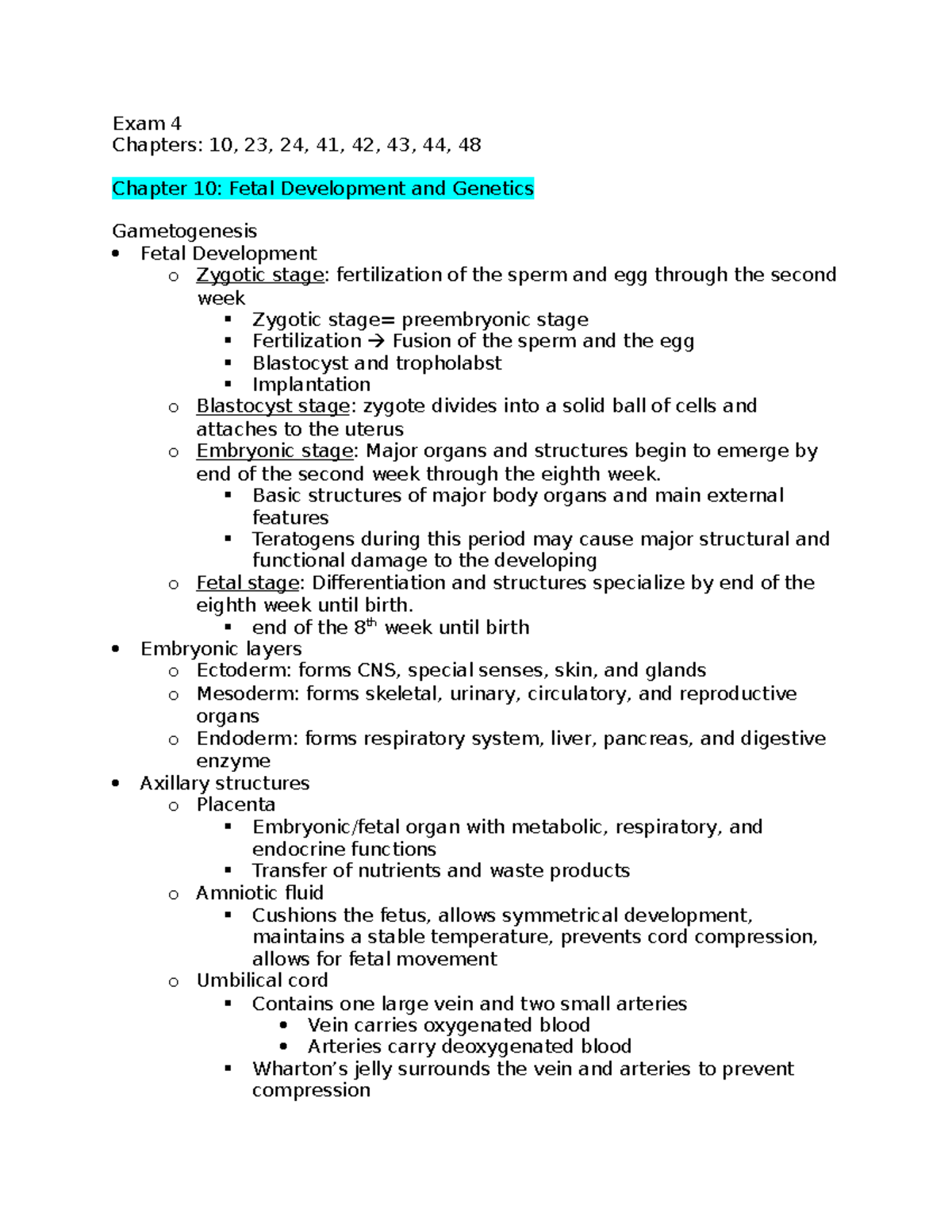 Exam 4 - Lecture notes CH 10 - Exam 4 Chapters: 10, 23, 24, 41, 42, 43 ...