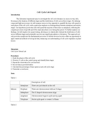 04 05 cell cycle lab report - Cell Cycle Lab Report Instructions: For ...