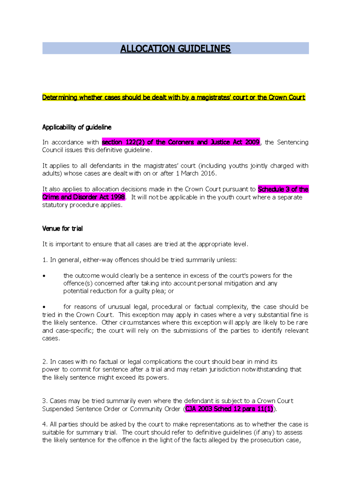Allocation guidelines - ALLOCATION GUIDELINES Determining whether cases ...