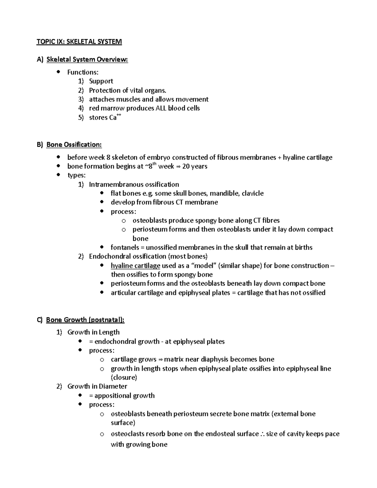 9 - Topic IX - Skeletal System - TOPIC IX: SKELETAL SYSTEM A) Skeletal ...