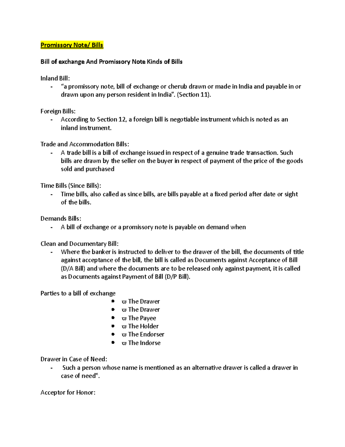 Promissory Note/ Bills - Promissory Note/ Bills Bill of exchange And ...
