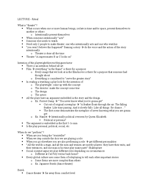 Theater Week 5 notes - Theater Week 5 notes (Tuesday) What does ...
