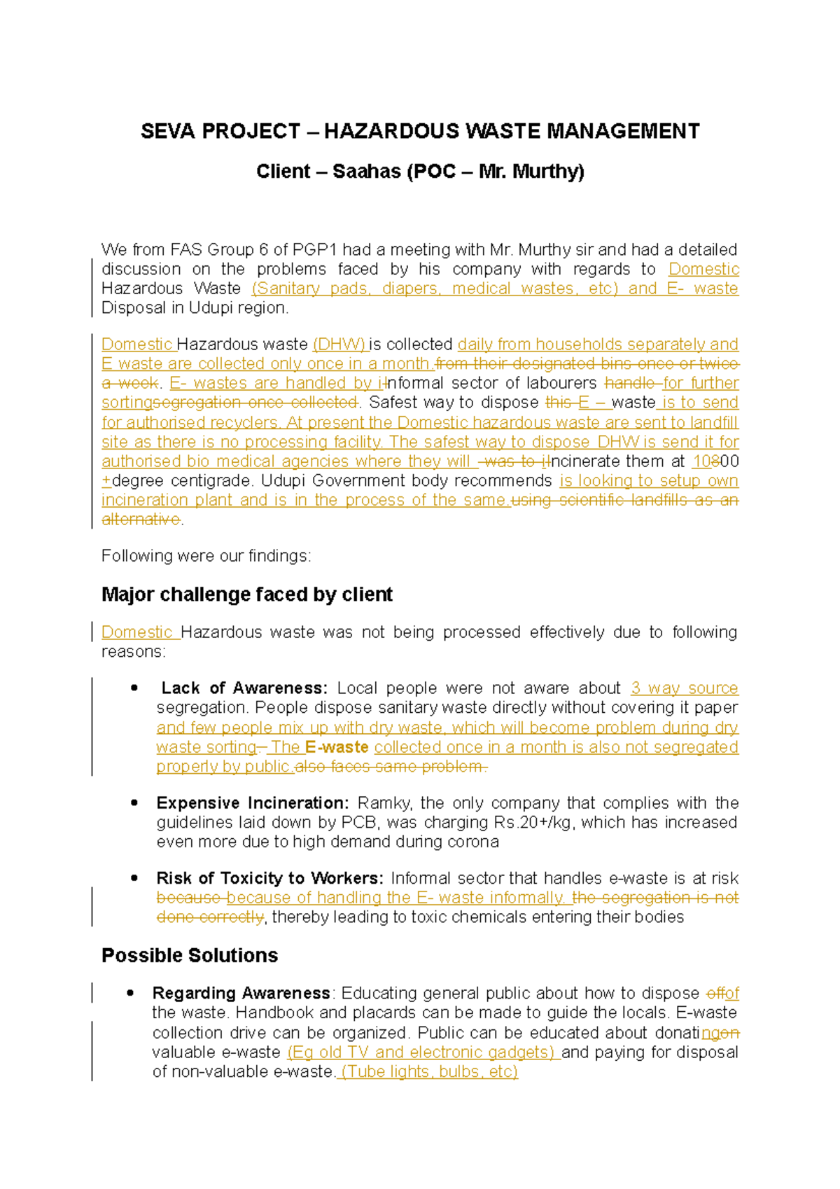 SEVA Project - FAS Group 6 - Hazardous Waste Management - SEVA PROJECT ...