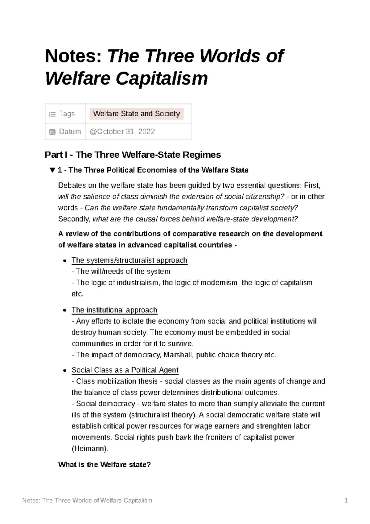The Three Worlds of Welfare Capitalism - Notes: The Three Worlds of ...