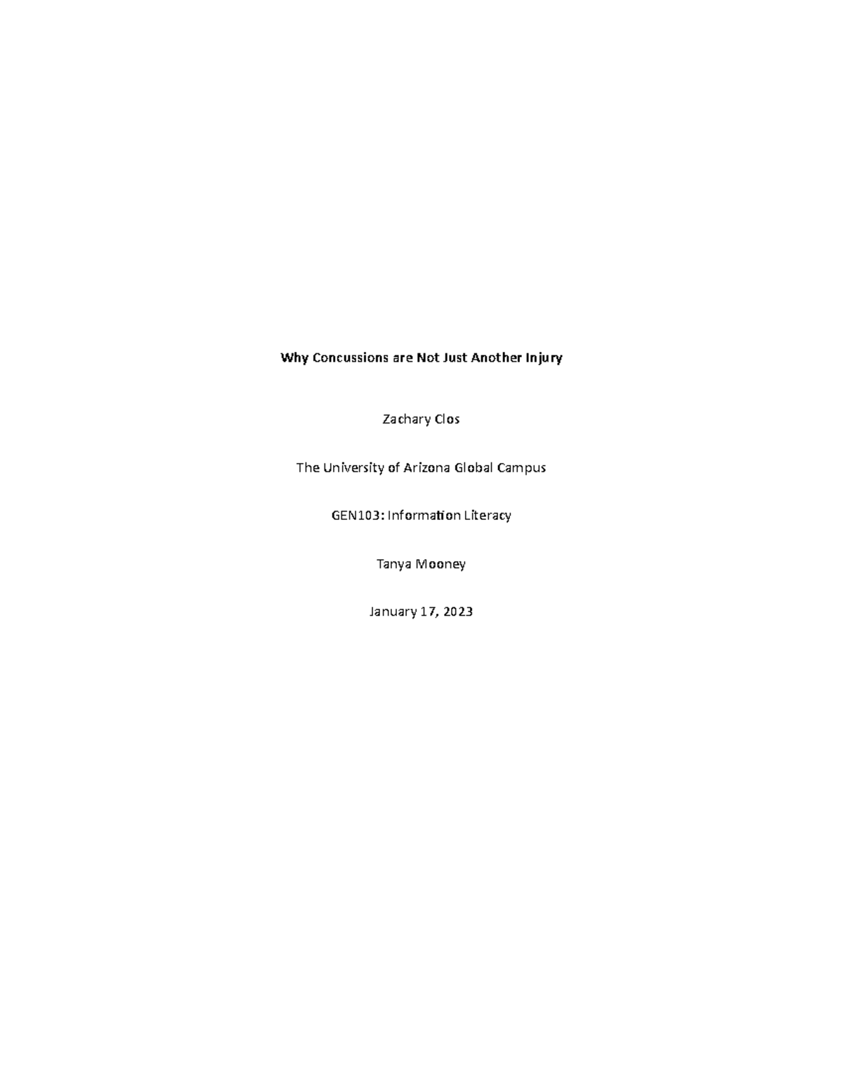 Concussion paper final - Why Concussions are Not Just Another Injury ...