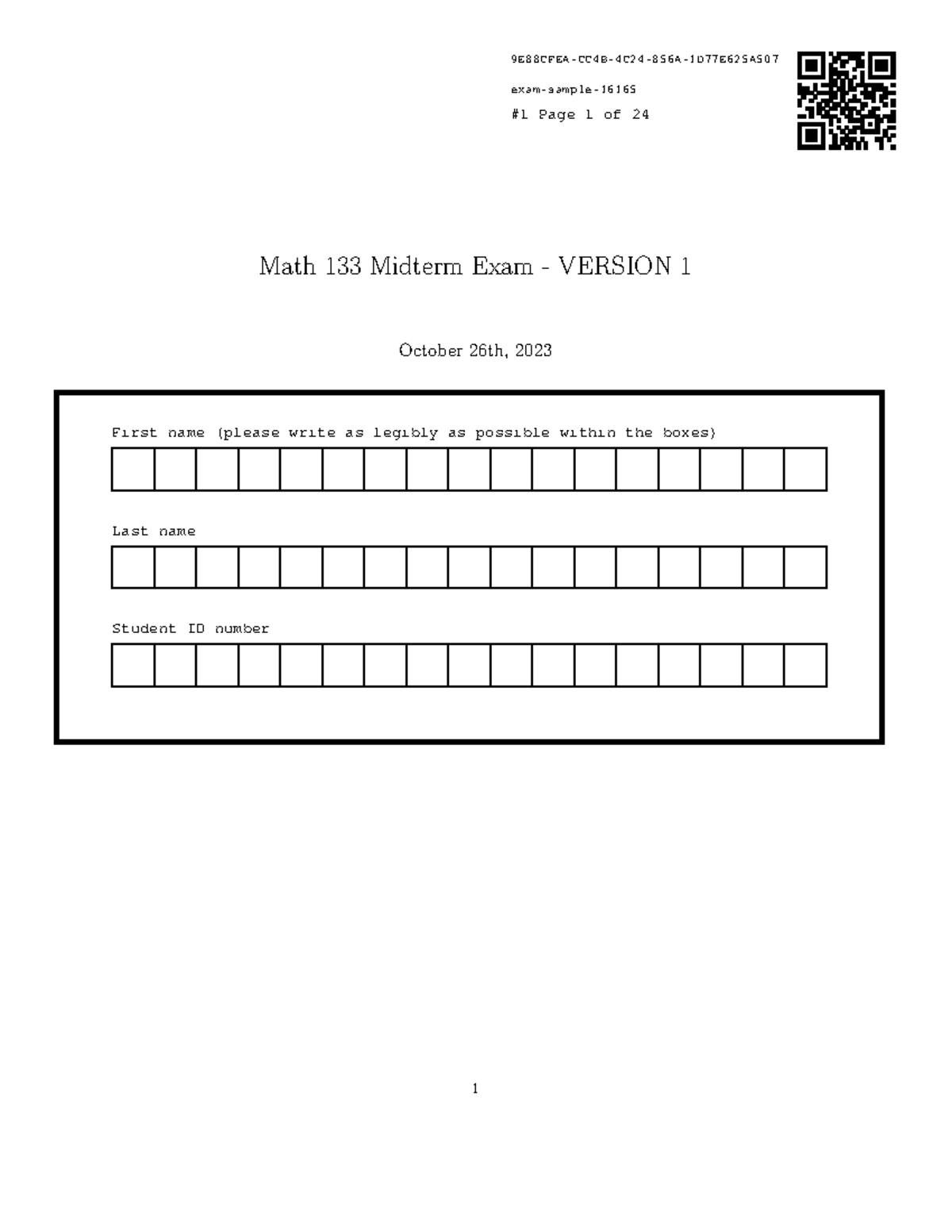 Past Midterm - Fall 2023 - MATH-133 - Math 133 Midterm Exam - VERSION 1 October 26th, 2023 - Studocu