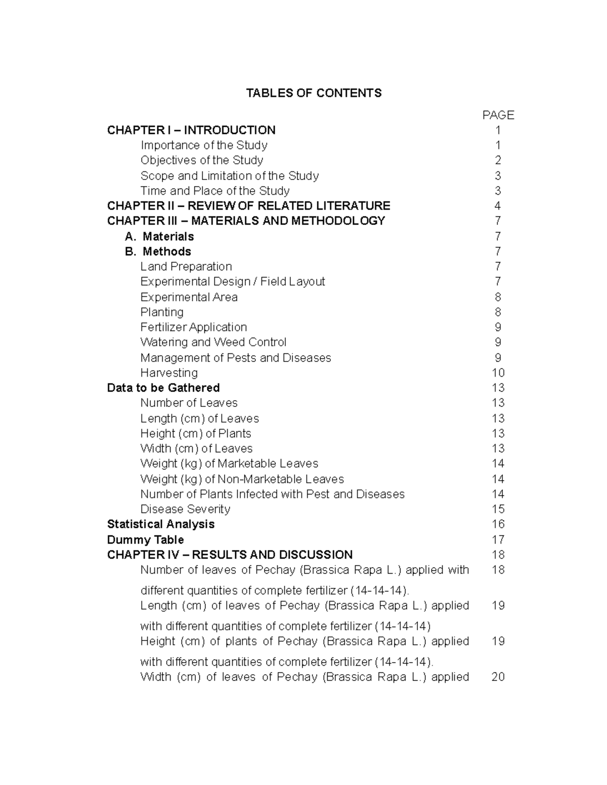 2. Table OF Contents - Sample only - ####### TABLES OF CONTENTS Number ...